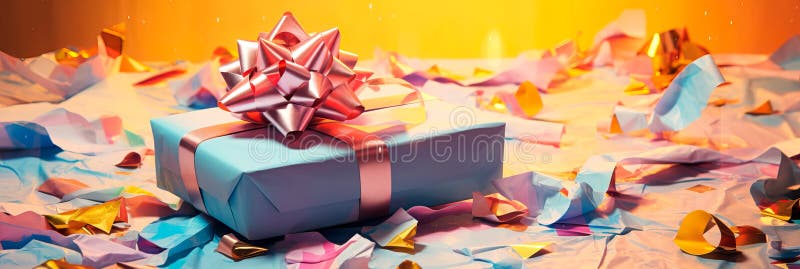 Gift Box with Torn Wrapping Paper, Surrounded by Unopened Wrapping ...