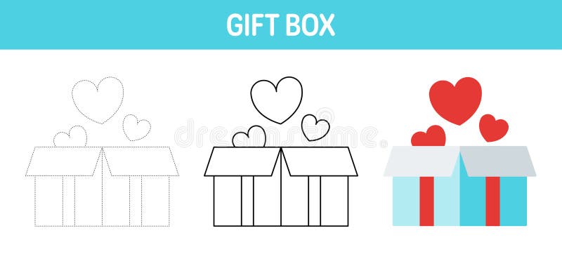 Gift Box Tracing and Coloring Worksheet for Kids Stock Vector ...