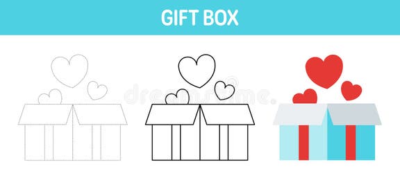Gift Box Tracing and Coloring Worksheet for Kids Stock Vector ...