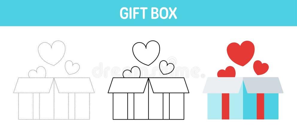 Gift Box Tracing and Coloring Worksheet for Kids Stock Vector ...