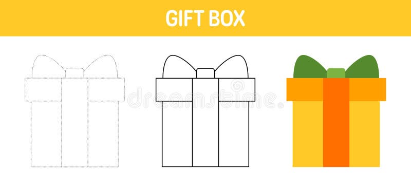 Gift Box Tracing and Coloring Worksheet for Kids Stock Vector ...