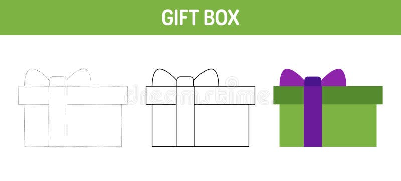 Gift Box Tracing and Coloring Worksheet for Kids Stock Vector ...