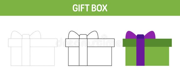 Gift Box Tracing and Coloring Worksheet for Kids Stock Vector ...