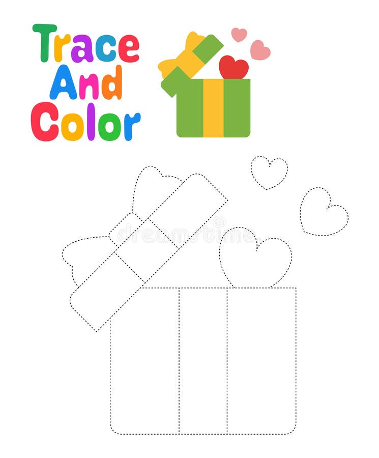 Gift Box Tracing Worksheet for Kids Stock Vector - Illustration of hand ...