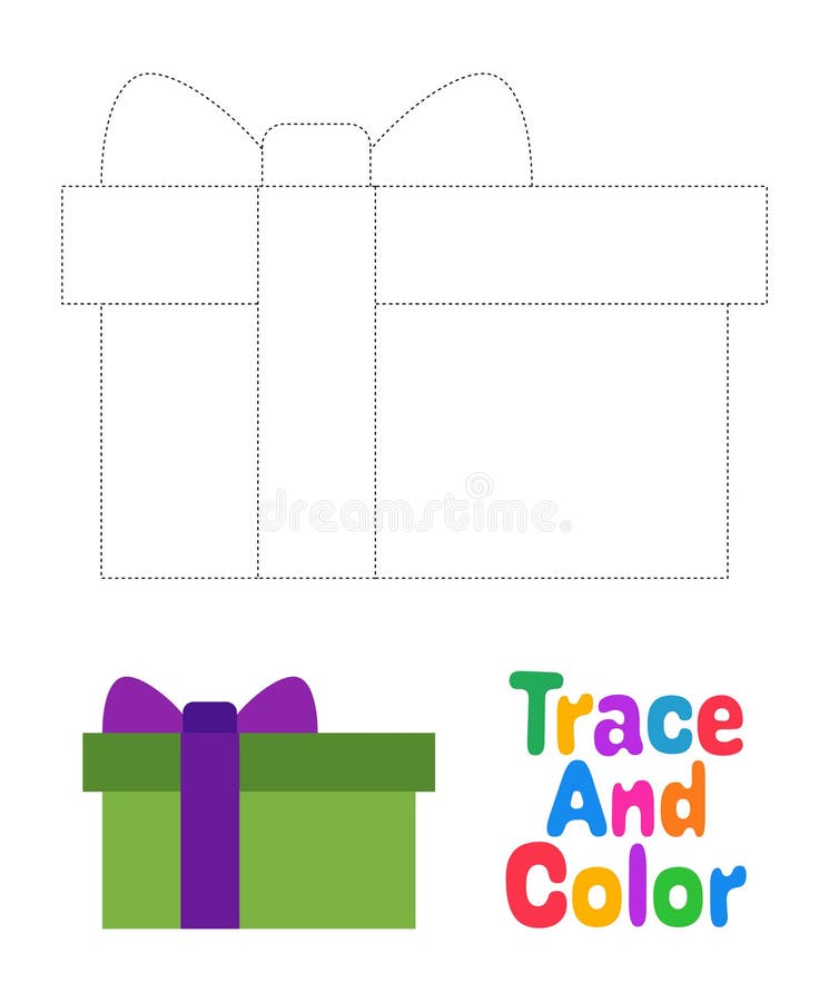 Gift Box Tracing Worksheet for Kids Stock Vector - Illustration of gras ...