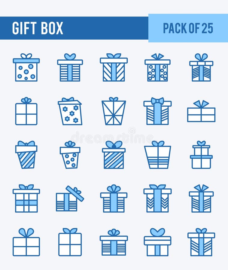 25 Gift Box. Two Color Icons Pack. Vector Illustration Stock Vector ...