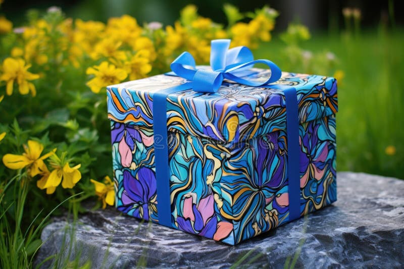 Gift Box with a Unique, Hand-painted Design Stock Illustration ...