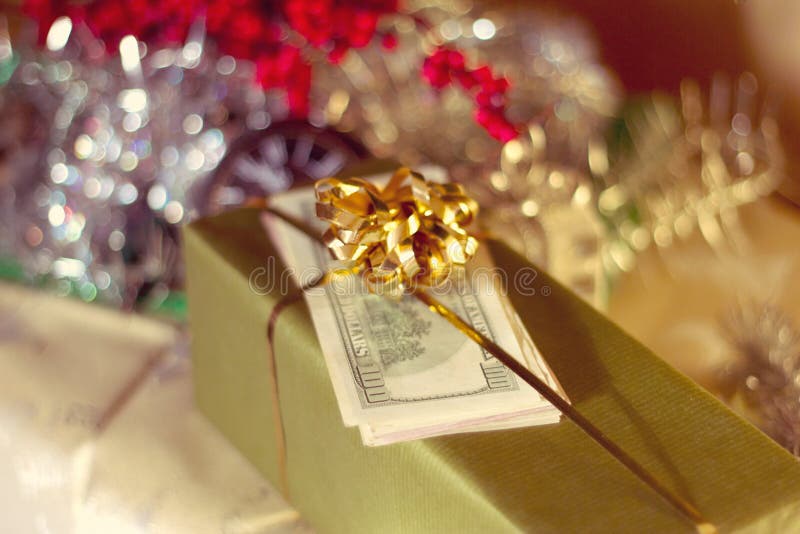 Gift box and US dollar stock image. Image of garland - 37166571