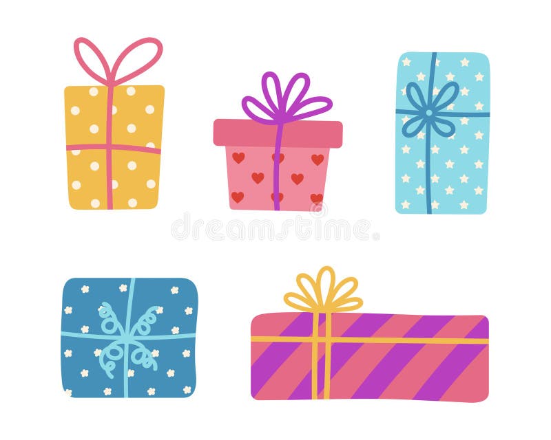 Gift Box Vector Icon Set. Bright Closed Containers with Bow, Ribbon ...