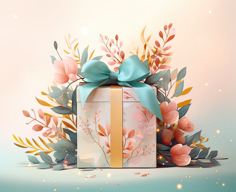 Gift Box Watercolor Illustration in Blue Color Stock Illustration ...