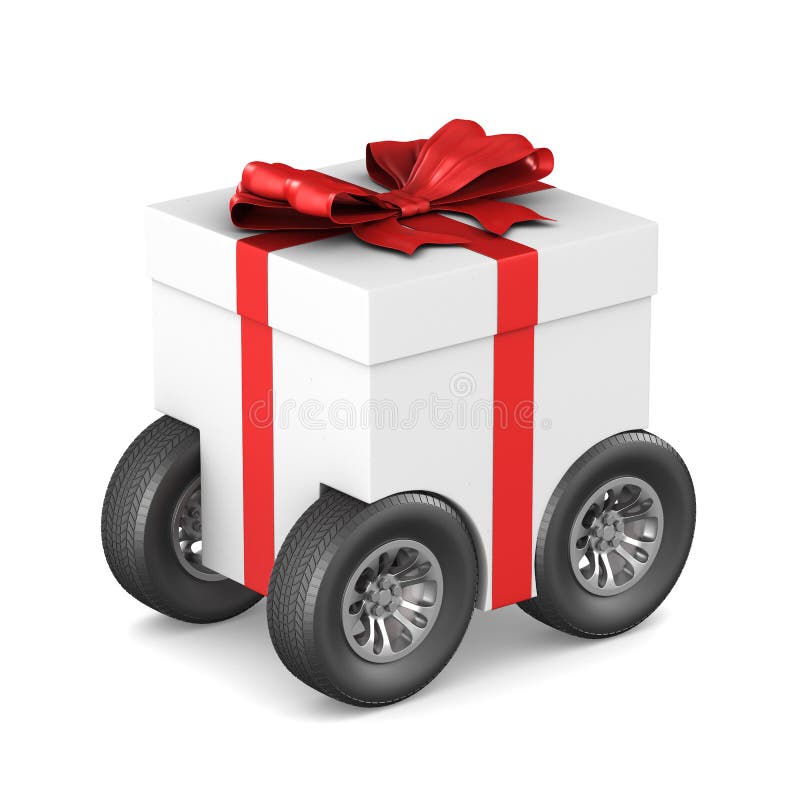 Gift Box with Wheel on White Background. Isolated 3D Illustration Stock ...
