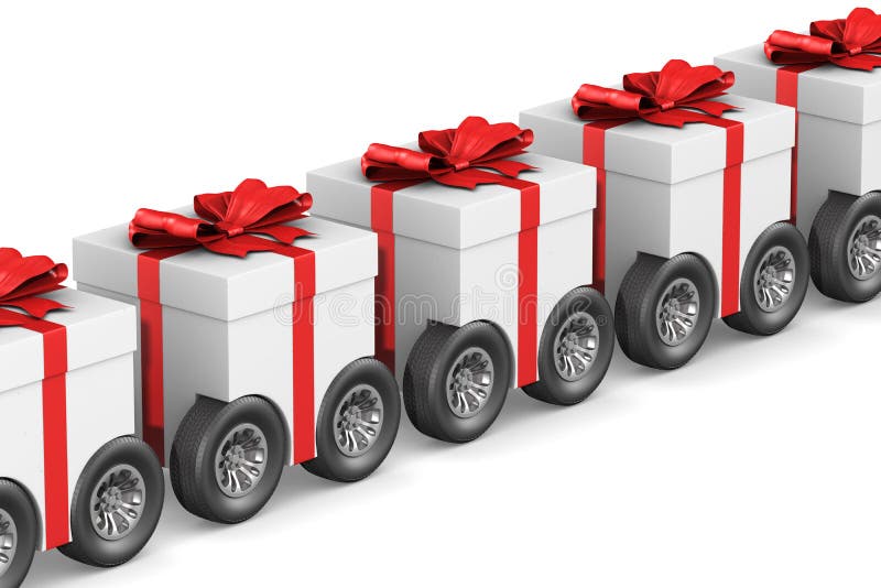 Gift Box with Wheel on White Background. Isolated 3D Illustration Stock ...
