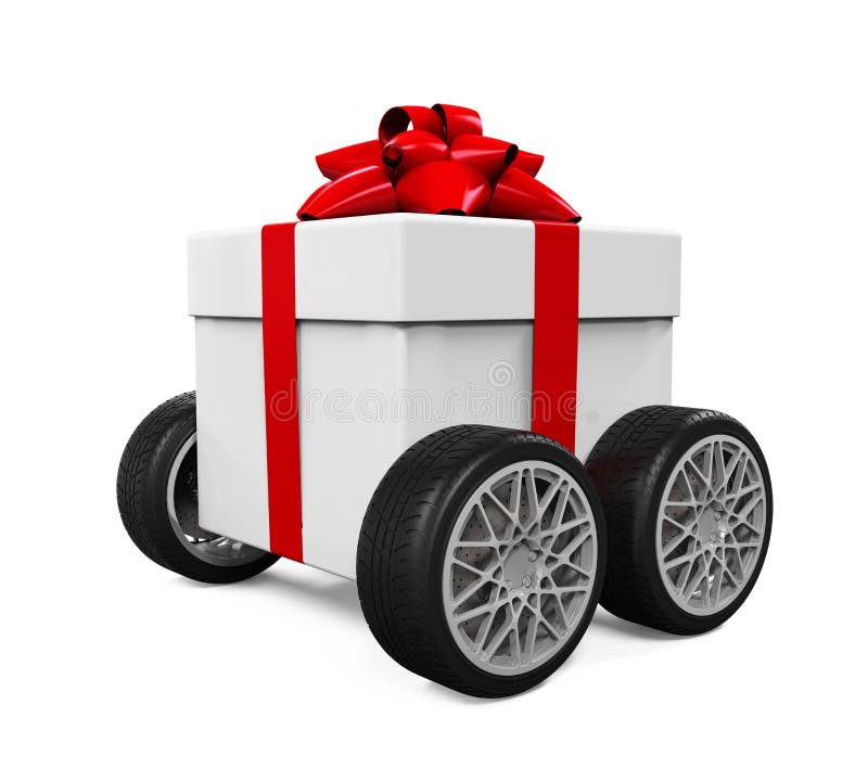Gift Box on Wheels stock illustration. Illustration of retail - 48090224