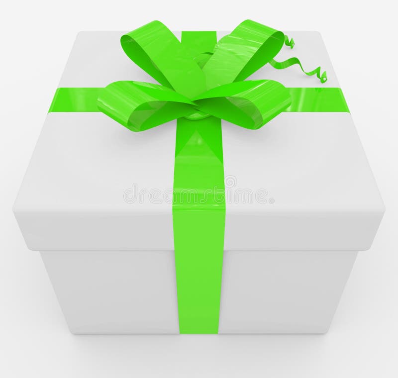 Gift Box - White Box, Green Ribbon - Isolated on White Stock ...