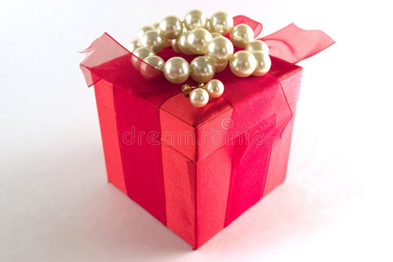 Gift box with white pearls stock image. Image of pearl - 3422241