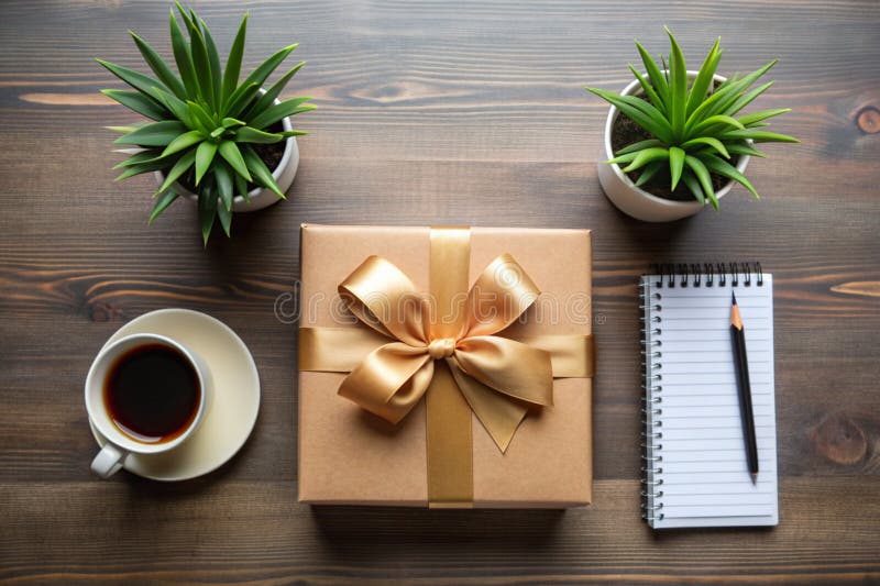 Gift box on the table stock illustration. Illustration of surprise ...