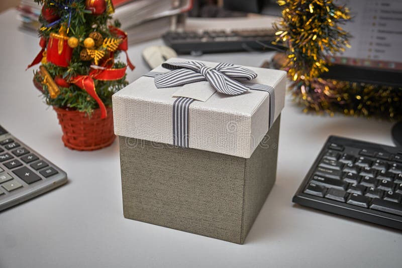 Gift Box on the Working Table Stock Image - Image of office, tree ...