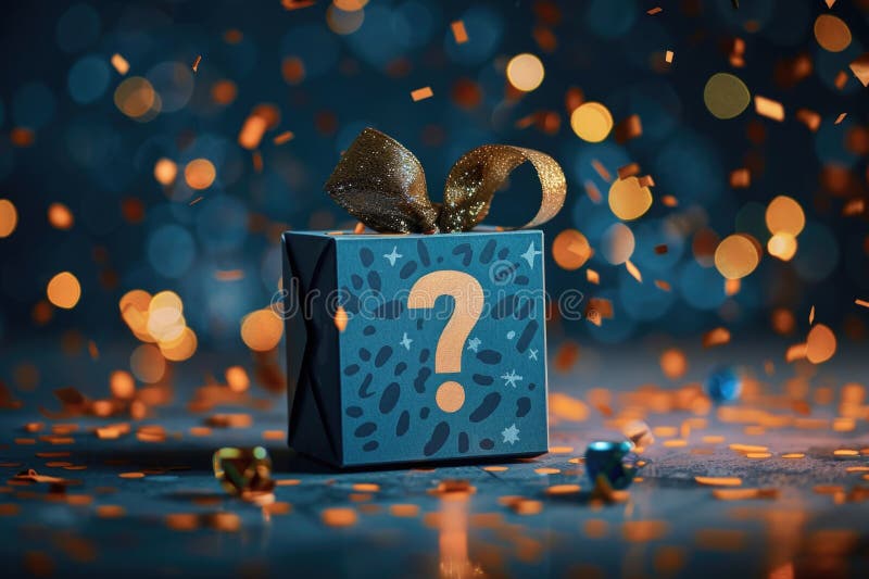 A Gift Box Wrapped in Confetti and Featuring a Question Mark Stock ...