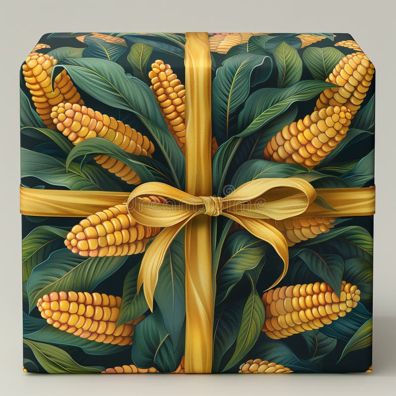 Gift Box Wrapped in Corncob Pattern with Yellow Ribbon Stock Image ...