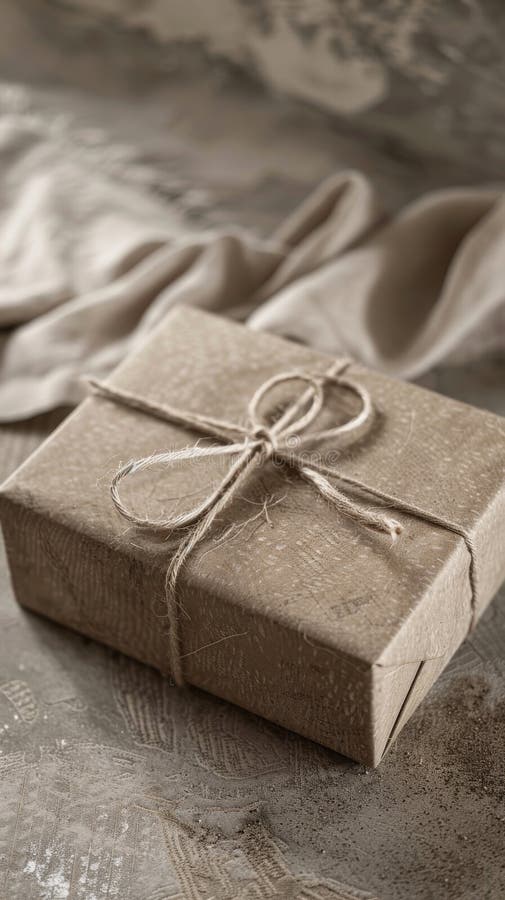 Gift Box Wrapped in Kraft Paper with Rustic Twine, on a Textured ...