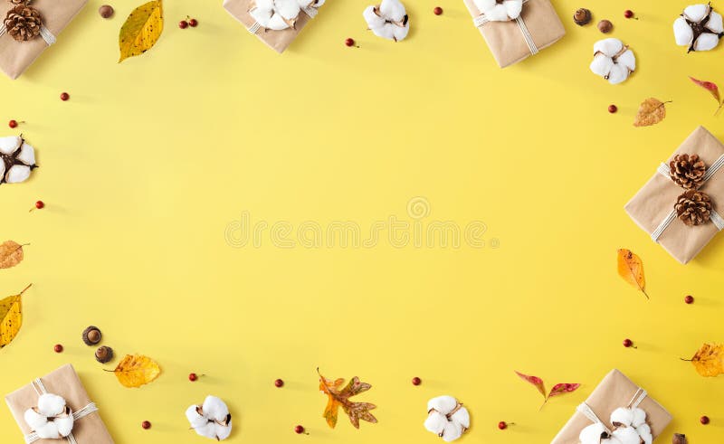 Gift Boxes with Autumn Theme Stock Photo - Image of design, card: 197728388