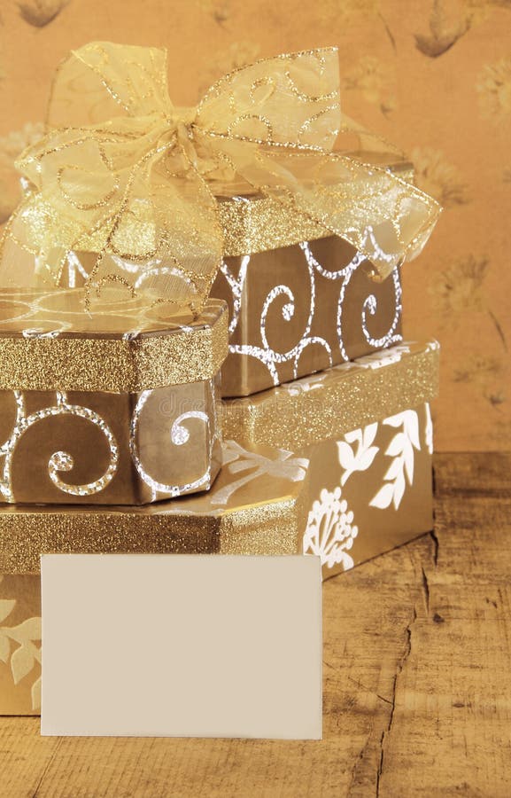 Gift Boxes and Blank Card stock photo. Image of present - 14192700