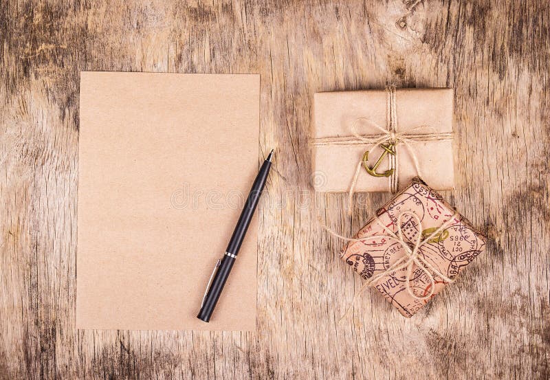 Gift Boxes and Blank Sheet of Paper with Pen. Eco-friendly Gift ...