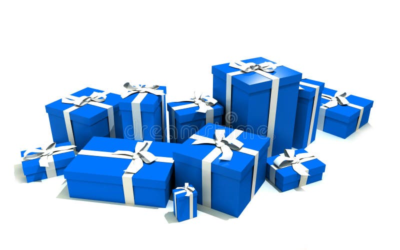 Gift boxes in blue stock illustration. Illustration of cardboard - 8662015