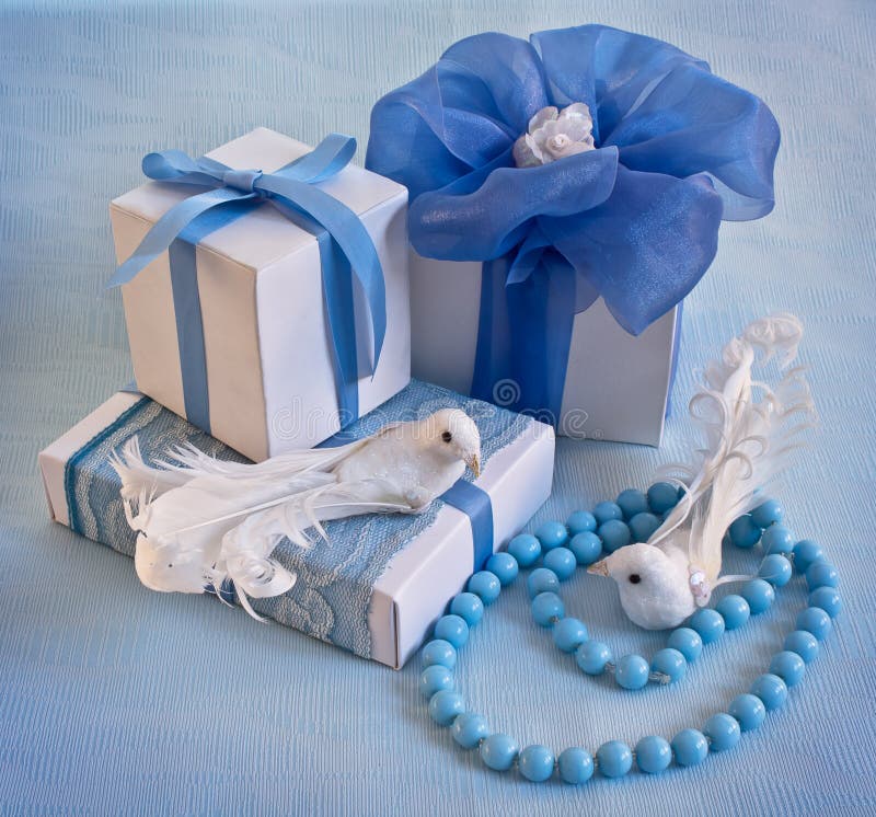 Gift Boxes with Blue Ribbons Stock Photo - Image of close, blank: 37177024