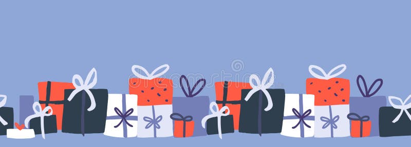 Gift Boxes Border, Seamless Horizontal Illustration, Giveaway Banner ...