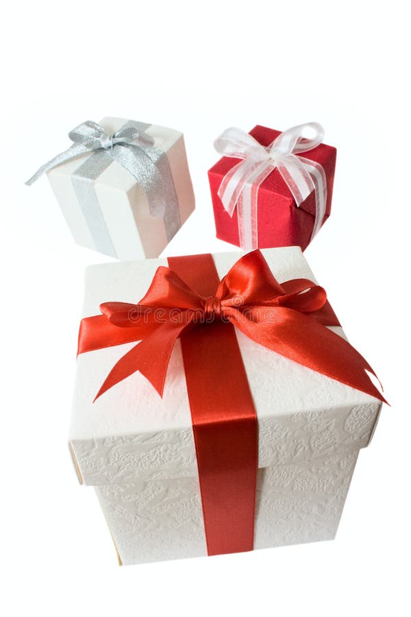 Gift Boxes with Bow and Ribbon Isolated Stock Image - Image of packing ...