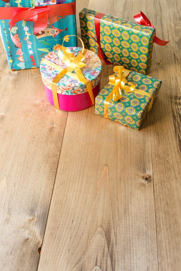 Gift Boxes with Colored Paper Stock Image - Image of occasion, package ...