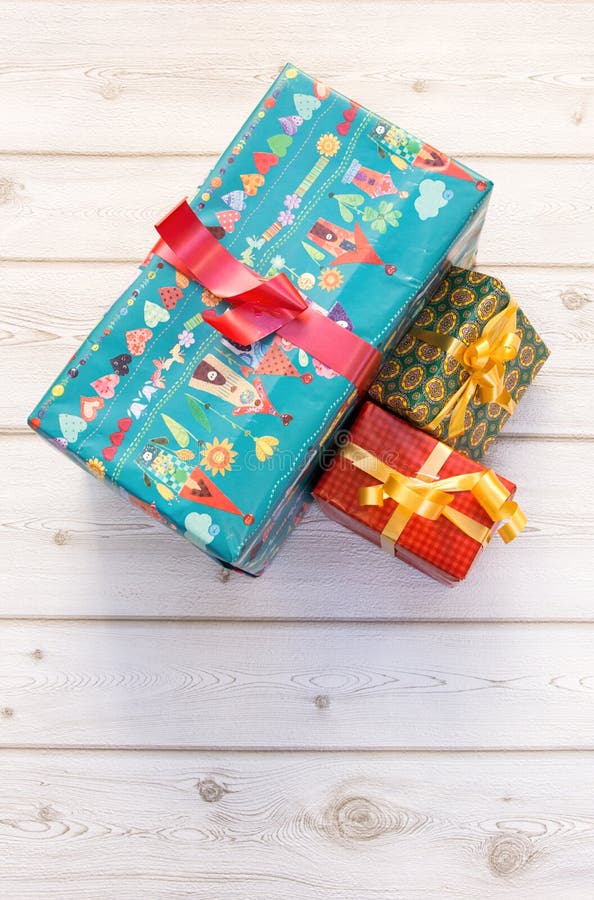 Gift Boxes with Colored Paper Stock Photo - Image of surprise, color ...