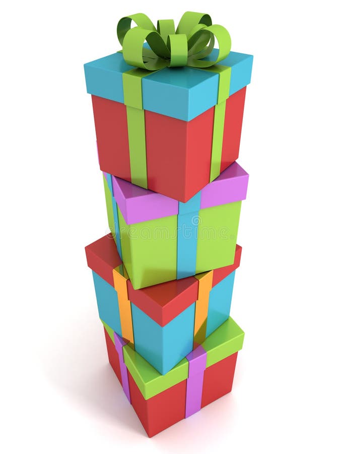 Gift Boxes Colorful Stack Tower on White Background Stock Illustration ...
