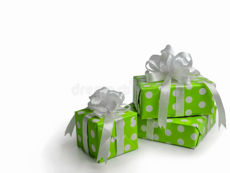 Gift Boxes of Delicate Green Color with White Polka Dots and a White ...