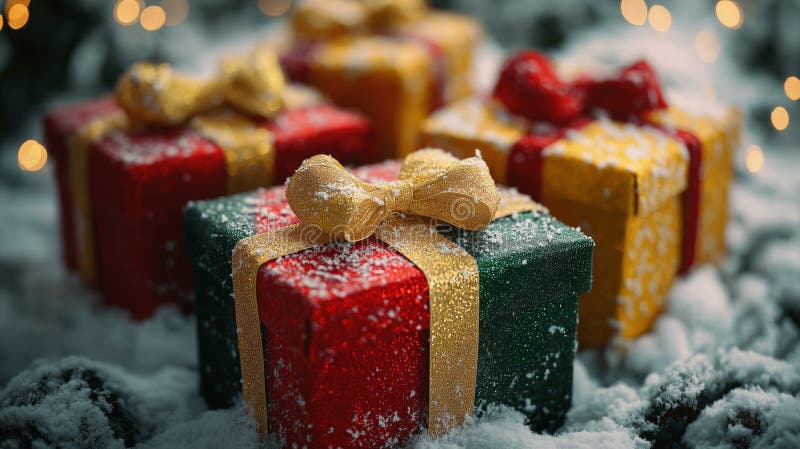 Gift Boxes in Different Colors Tied with a Ribbon and Bow Stock Image ...