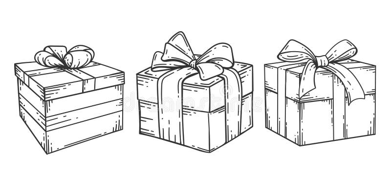 Gift Boxes, Drawing. Holiday Gift Vector. Illustration of Greeting Bows ...