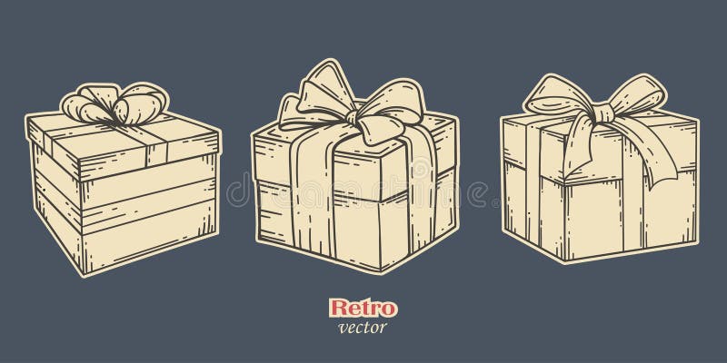Gift Boxes, Drawing.Retro Style. Holiday Gift Vector. Illustration of ...