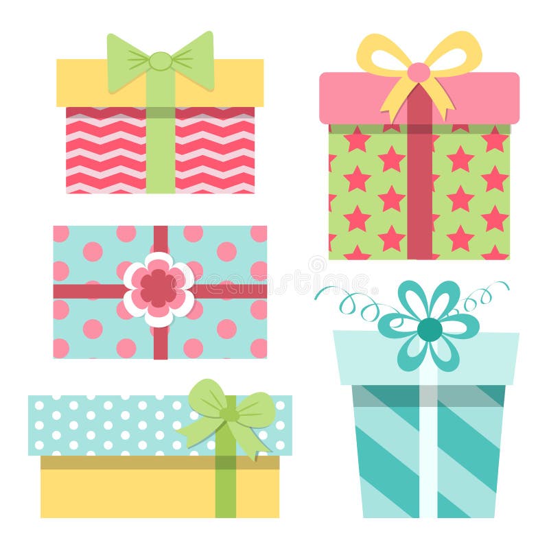 Cute Gift Boxes Set in Cartoon Style Stock Vector - Illustration of ...