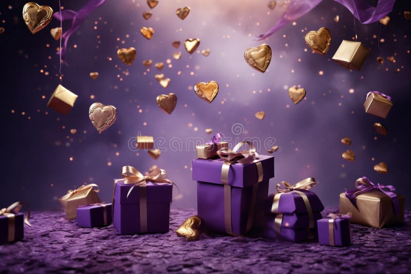 Gift Boxes Flying with Balloons and Confetti. 3D Rendering - Ai ...
