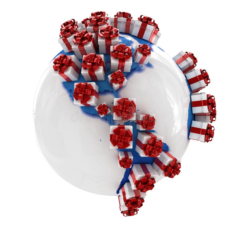 Gift Boxes on Globe Isolated Stock Illustration - Illustration of ...