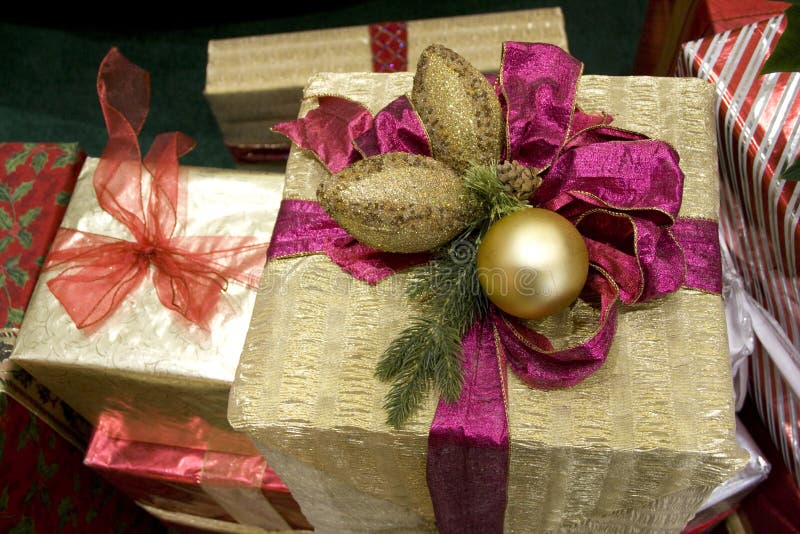 Gift Boxes Golden Ball Ribbon Stock Image - Image of decorations, love ...