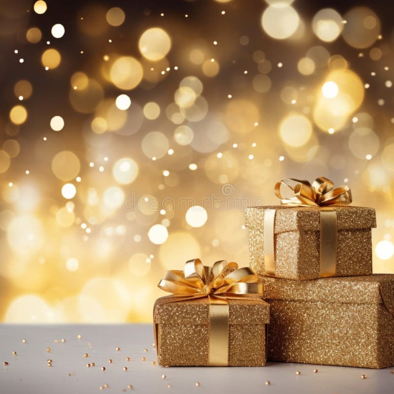 Gift Boxes Golden Glitter, Bokeh , Background, AI Generated Stock ...