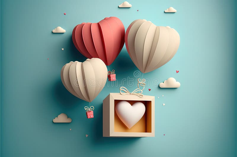Gift Boxes with Heart Balloon Floating it the Sky Background ...
