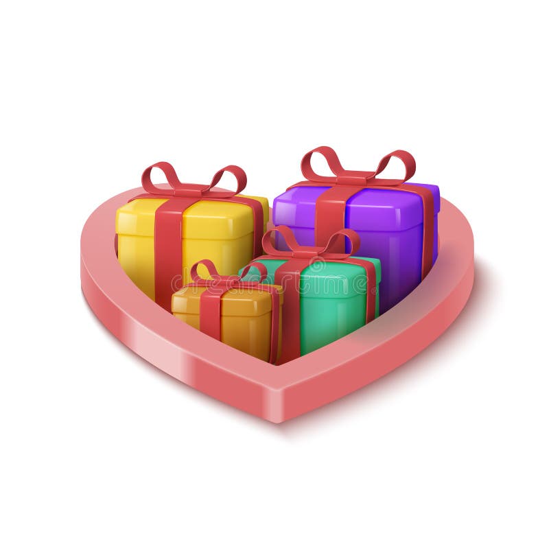 Gift Boxes in a Heart-shaped Box. Vector 3d Illustration Stock ...