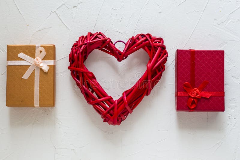 Gift Boxes with Heart with Top View ,flat Lay Stock Image - Image of ...
