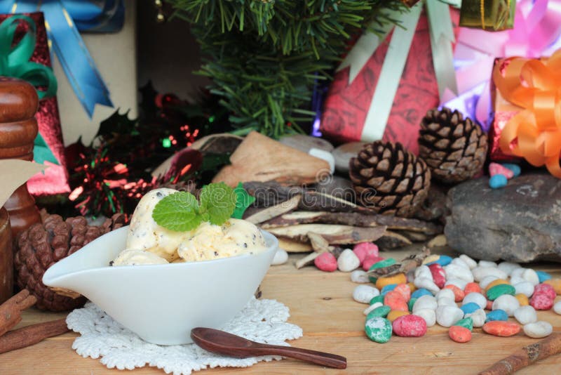 Gift Boxes and Ice Cream To Celebrate Christmas. Stock Image - Image of ...