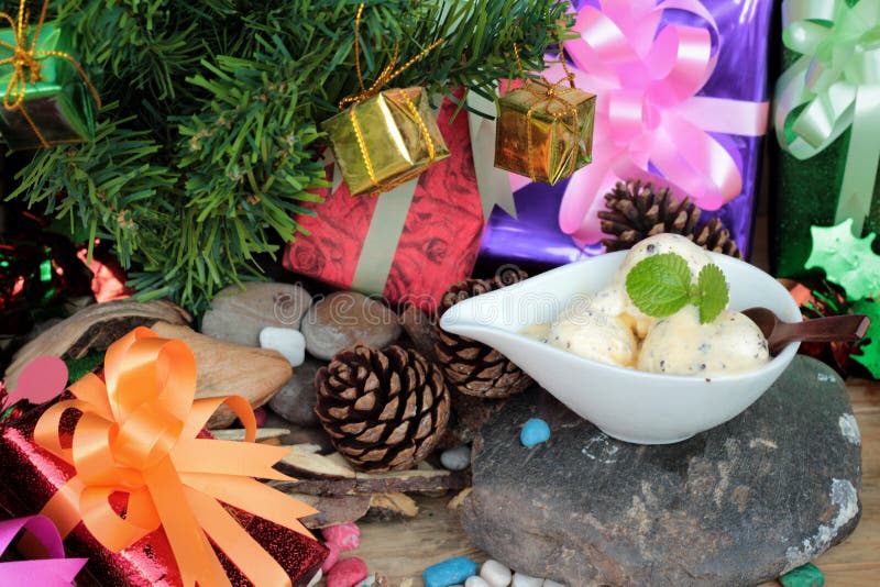 Gift Boxes and Ice Cream To Celebrate Christmas. Stock Photo - Image of ...