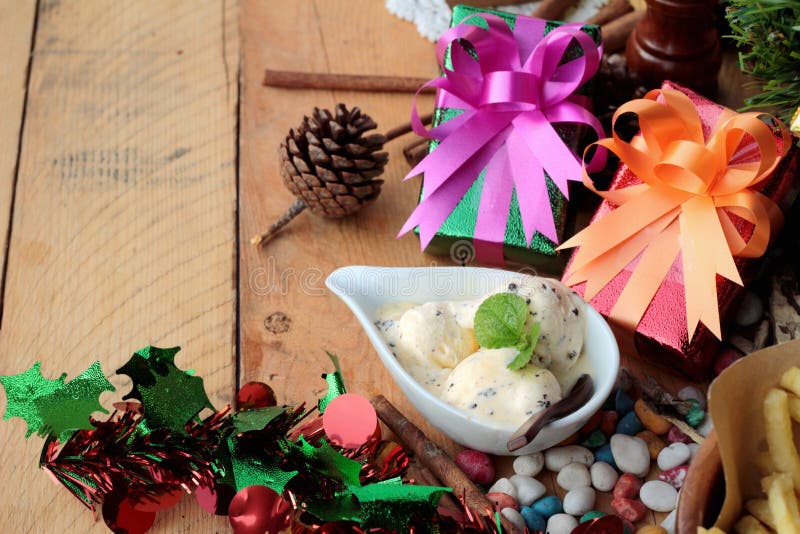 Gift Boxes and Ice Cream To Celebrate Christmas. Stock Photo - Image of ...