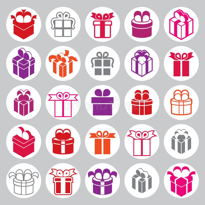 Gift Boxes Icons Vector Set, Surprise Simplistic Symbols Vector Stock ...